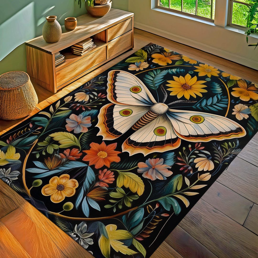 Mystic Butterfly Rug, Floral Luna Moth Decor, Sunflower Rug, Living ...