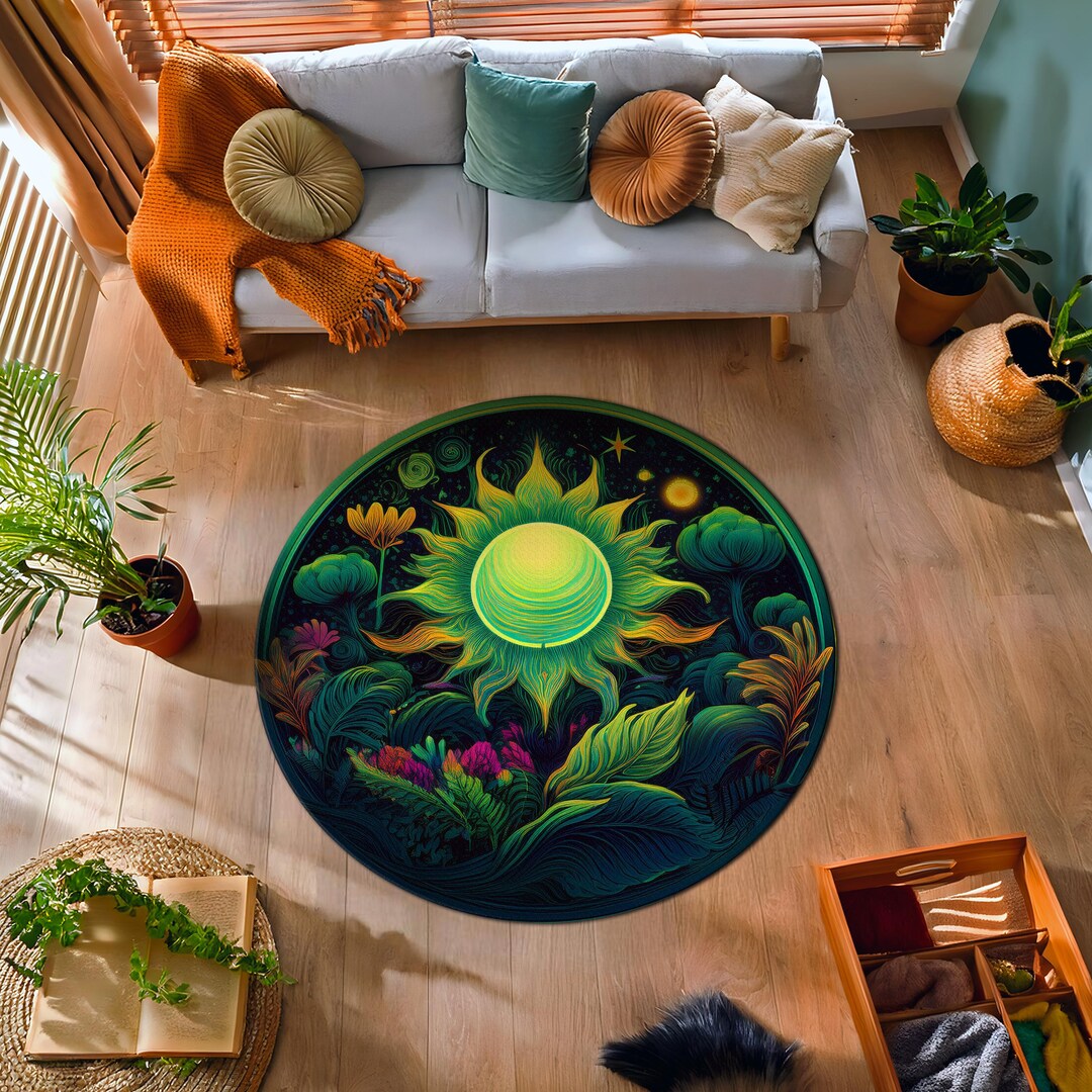 Celestial Sun Rug, Mystical Sky Decor, Floral Sun and Moon Rug, Planet ...