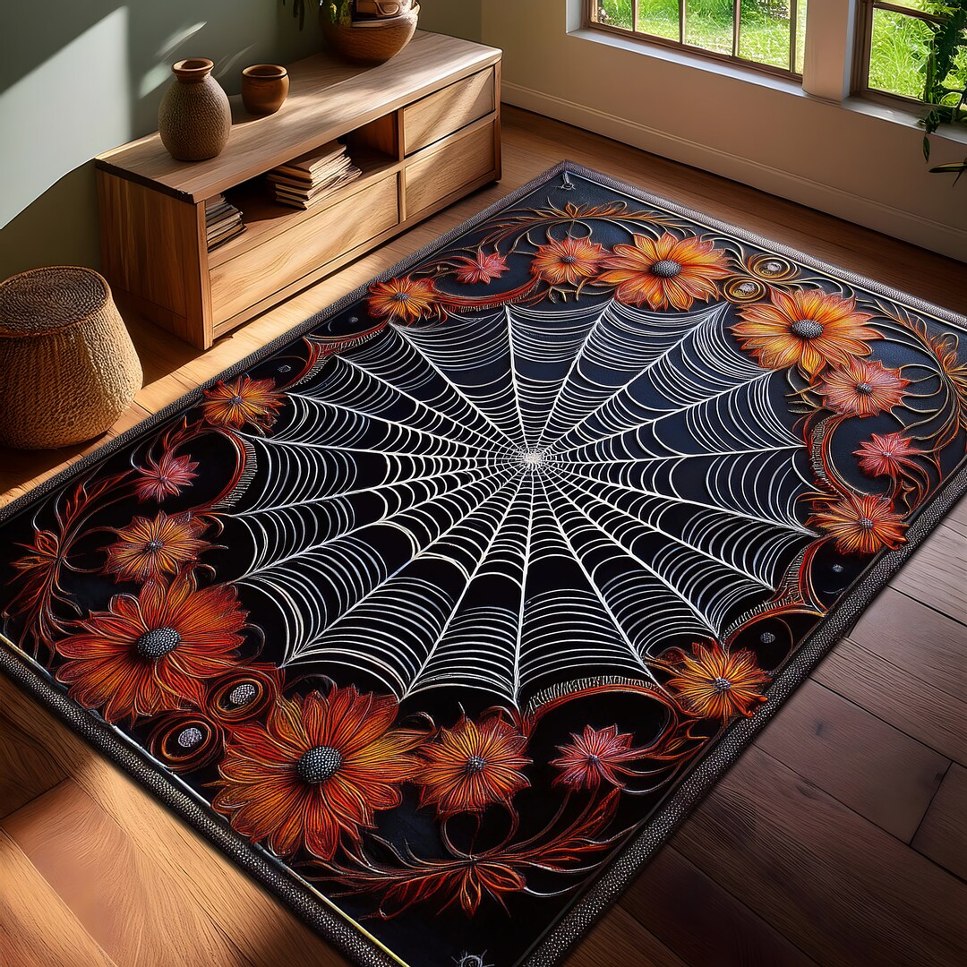 Spider Web Rug, Floral Gothic Rug for Gothic Room, Dark Academia Rug ...