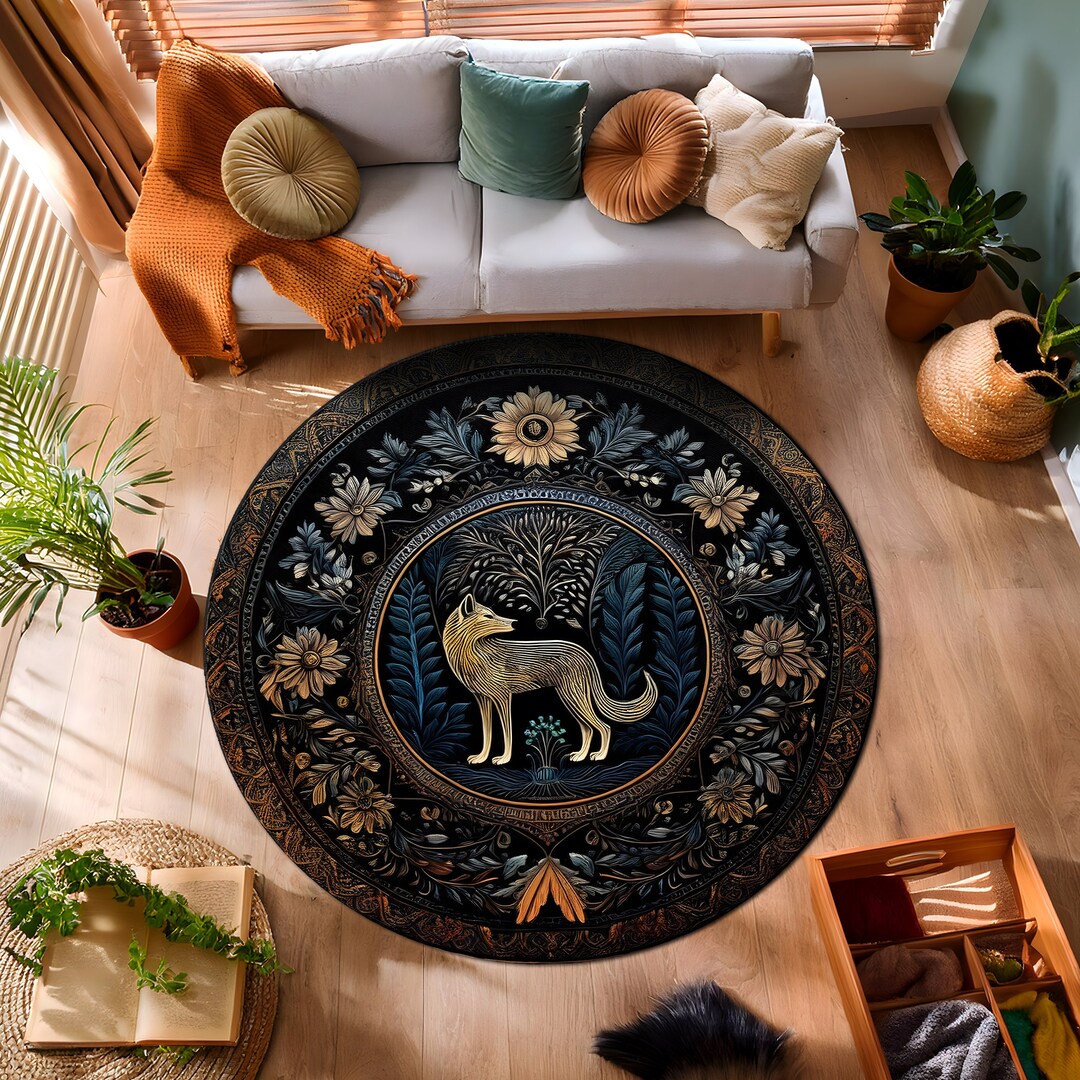 Floral Wolf Rug, Wolf Folklore Decor, Aesthetic Dark Cottagecore Decor ...
