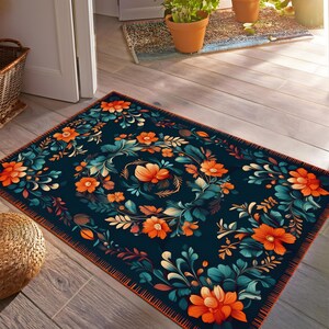 Botanical Floral Rug, Nouveau-inspired Decor, Vintage-inspired Rug ...