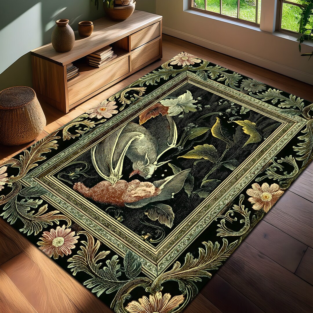 Floral Bat Rug for Goth Room Decor, Bat Rug for Witchy Room Decor ...