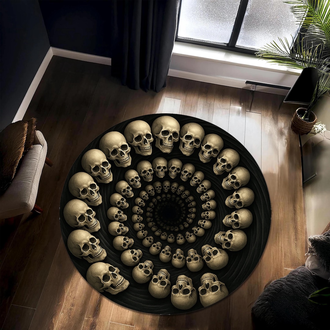Gothic Skull Spiral Round Rug, Dark Illusion Carpet, Creepy Macabre ...