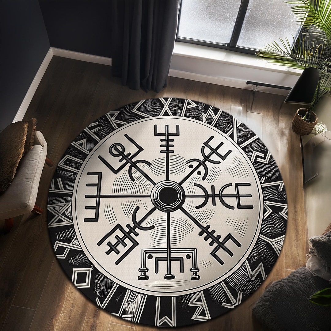 Viking Helm of Awe Symbol Rug, Viking Compass Rug, Valknut Norse ...
