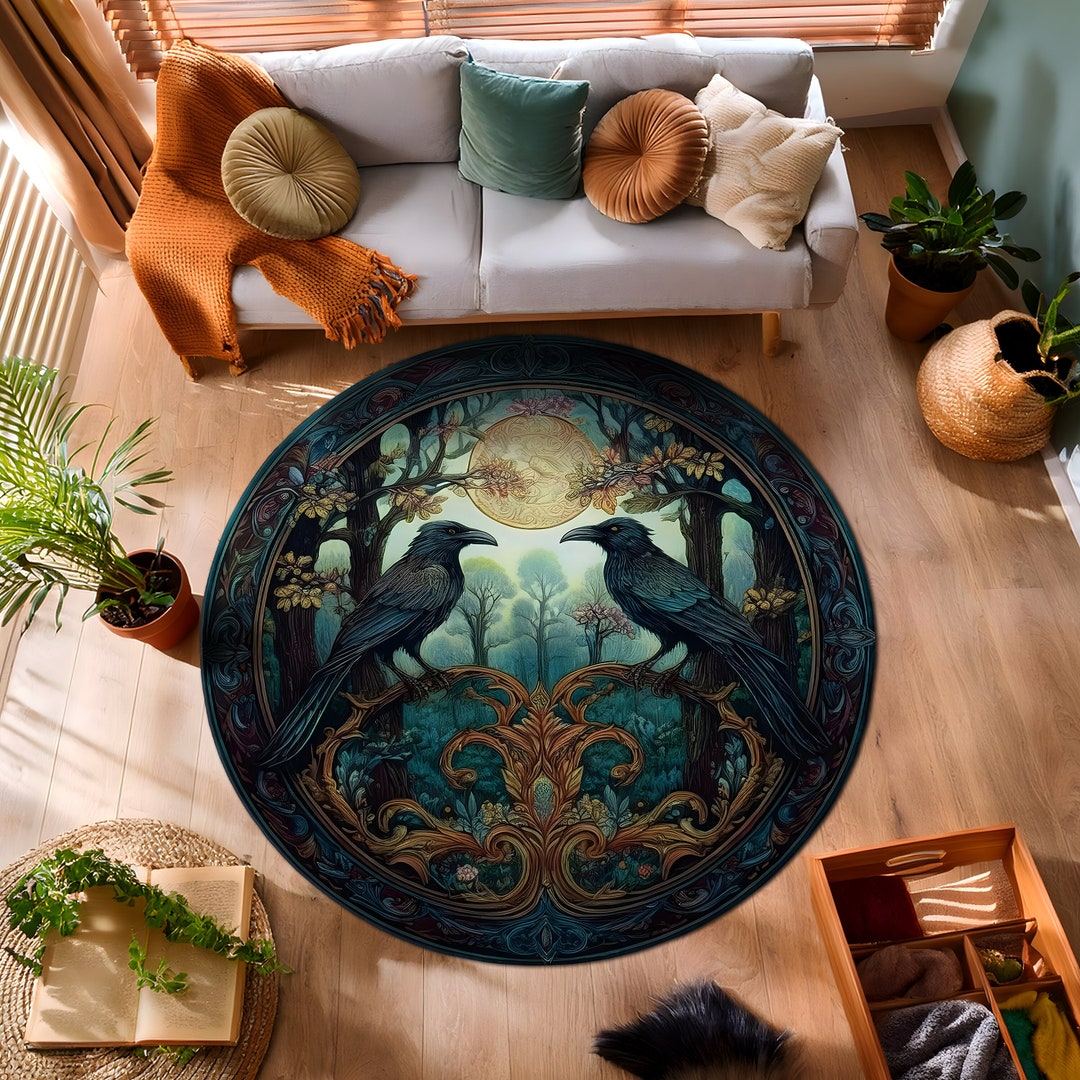 Woodland Fairycore Raven, Victorian Gothic Decor, Whimsigoth Rug, Round ...