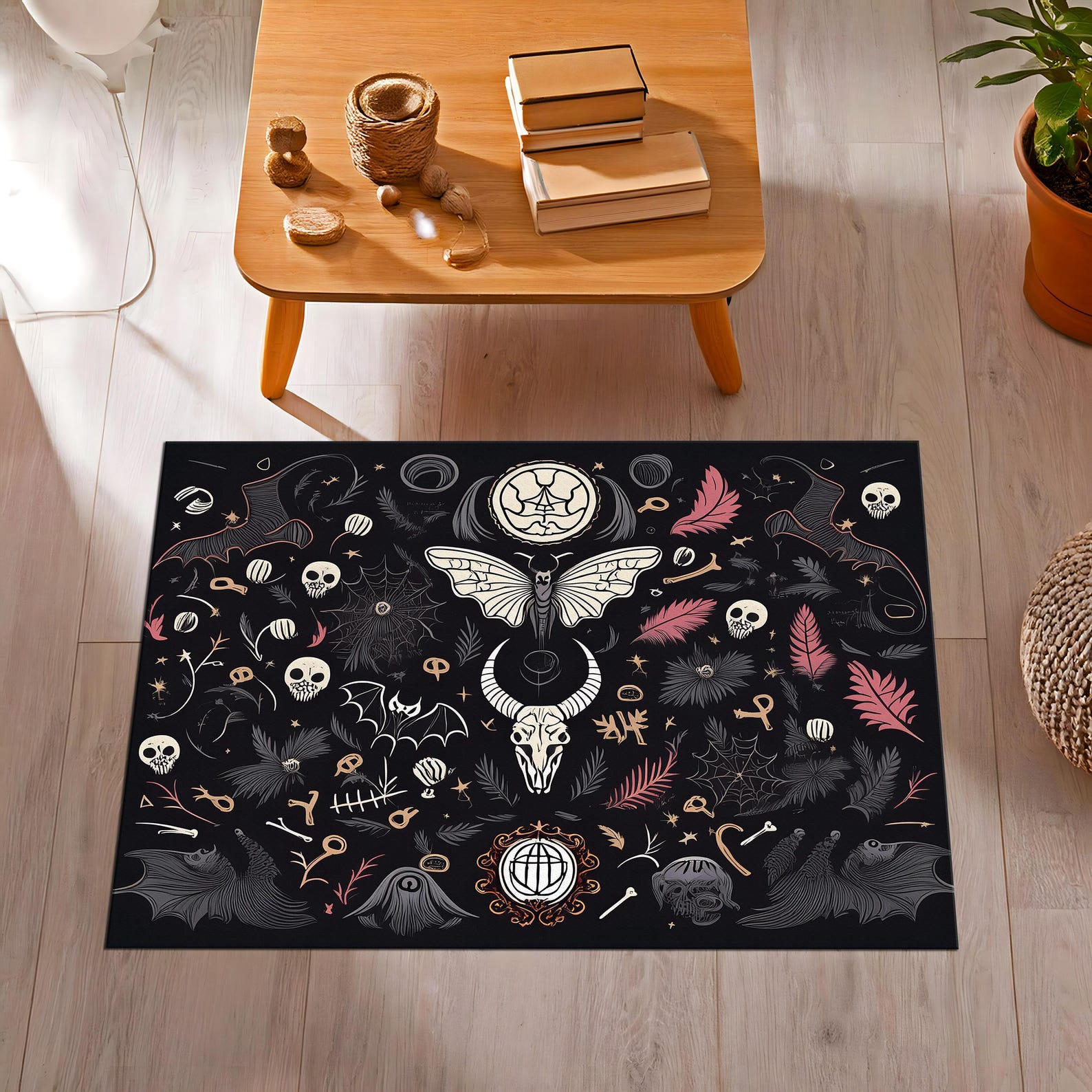 Luna Moth Skull Animal Bones Rug, Gothic Rug, Sorciere Rug, Bone ...
