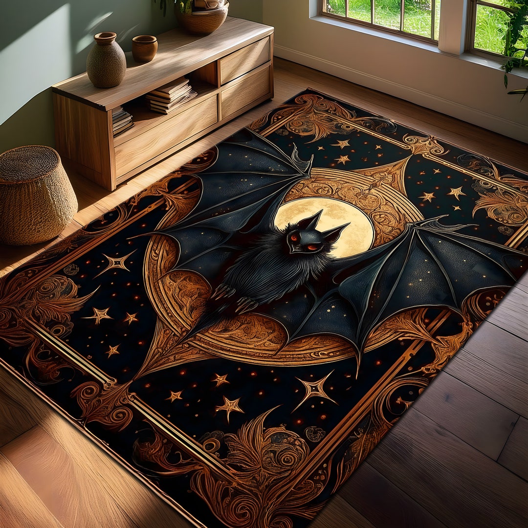 Bat Rug for Goth Room Decor, Bat Rug for Witchy Room Decor, Dark ...