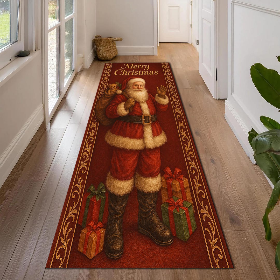 Santa Claus Runner Rug With Merry Christmas Gifts Print – Holiday ...