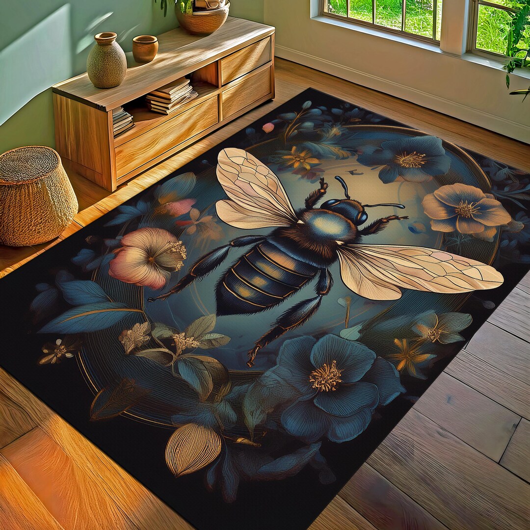 Gothic Bee Rug, Honey Bee Rug, Floral Bee Decor, Boho Rug, Aesthetic ...