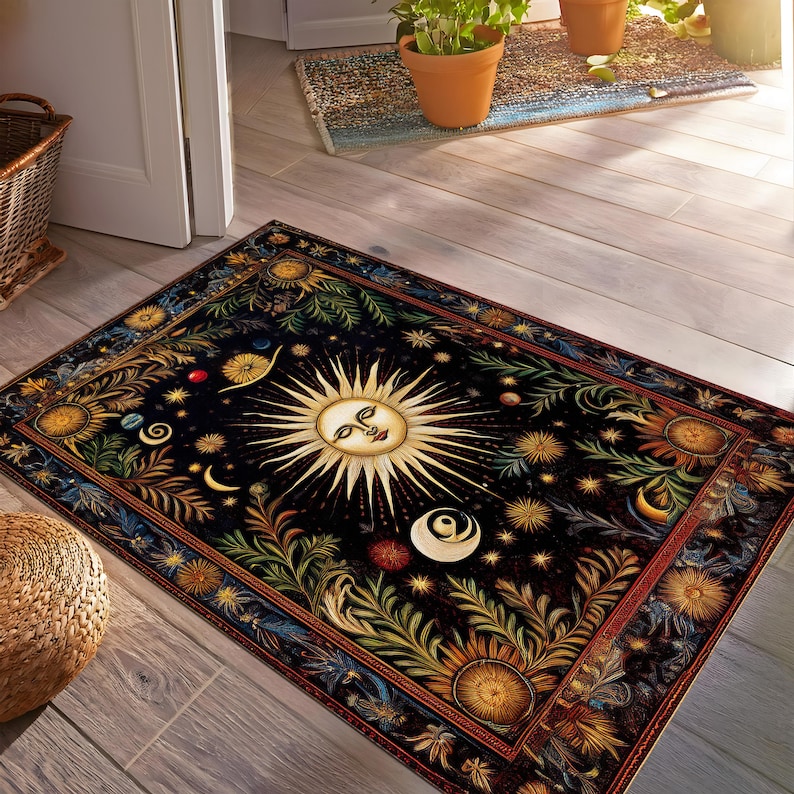Celestial Sun and Moon Rug: Mystical Bohemian Decor - Etsy