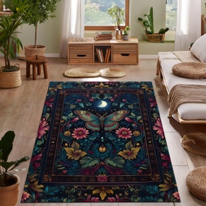 Luna Moth Rug, Mystic Butterfly Rug, Moonlit Floral Decor, Living Room ...