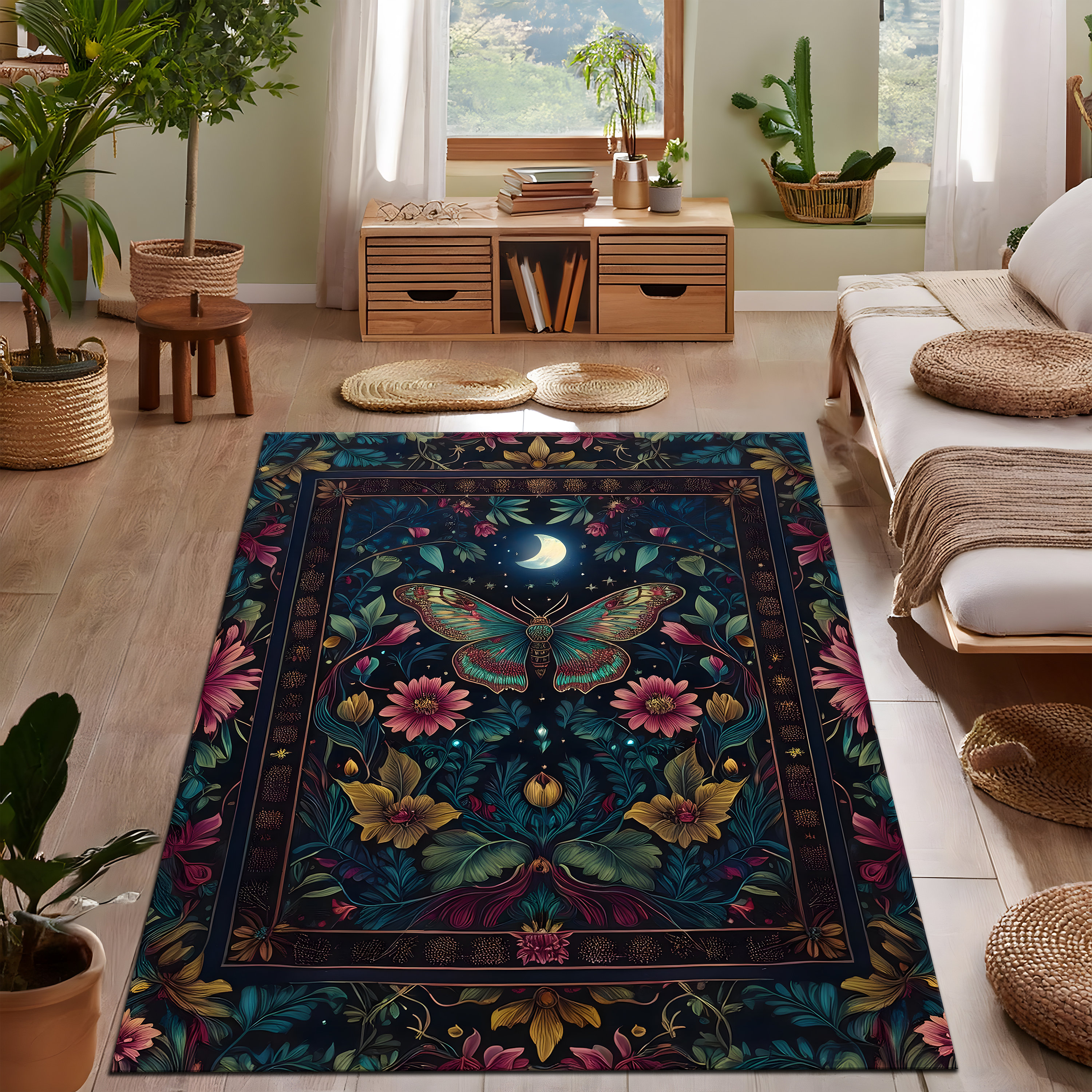 Luna Moth Rug, Mystic Butterfly Rug, Moonlit Floral Decor, Living Room ...