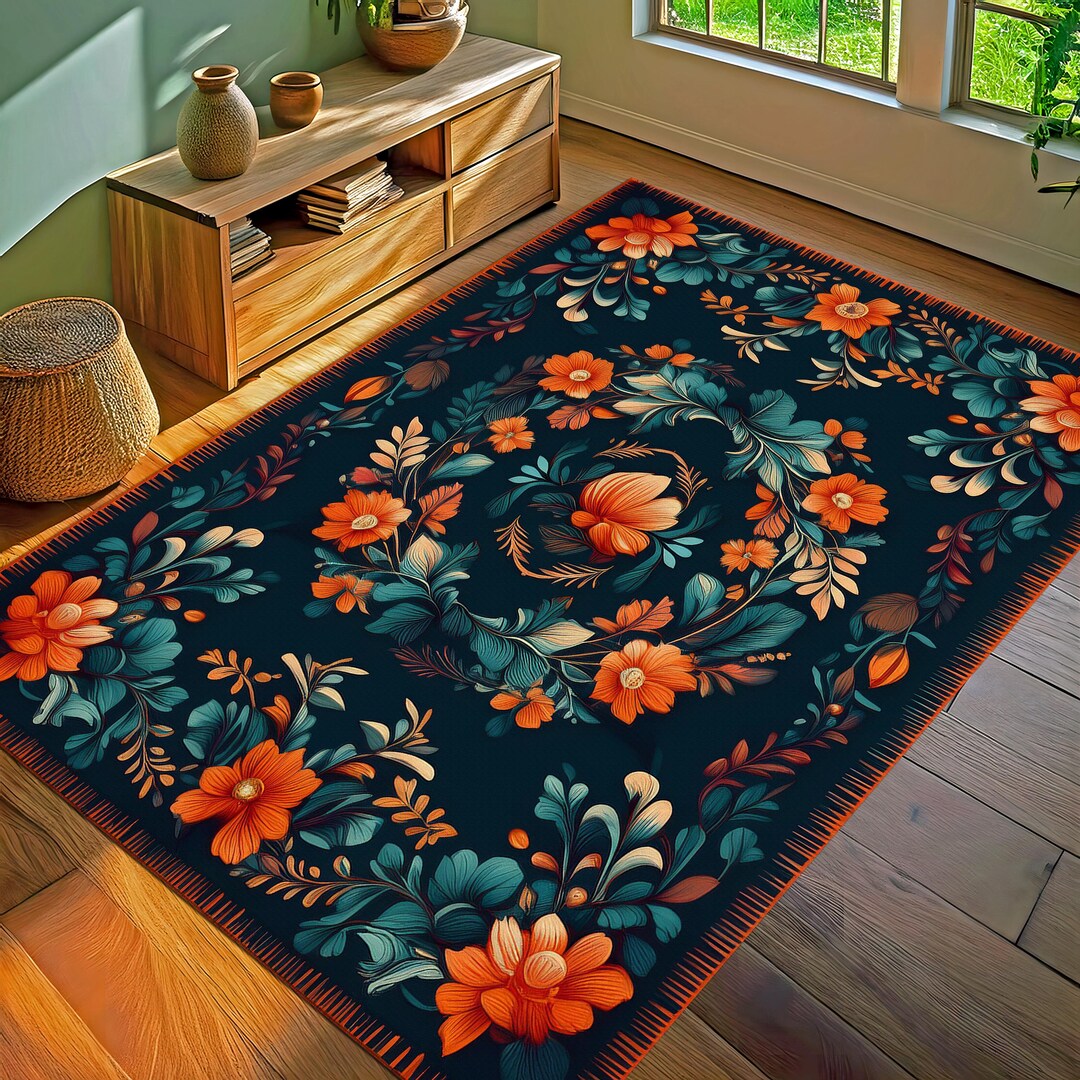 Botanical Floral Rug, Nouveau-inspired Decor, Vintage-inspired Rug ...