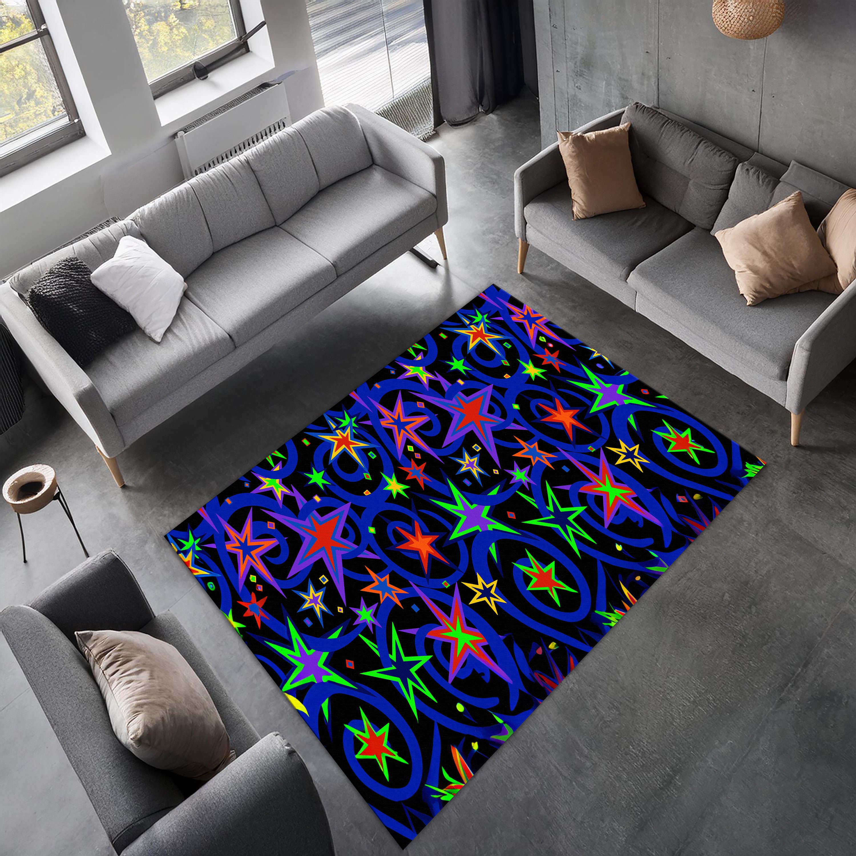 Arcade Stars Rug, Bowling Alley Carpet, Arcade Bar Carpet, Retro Rug ...