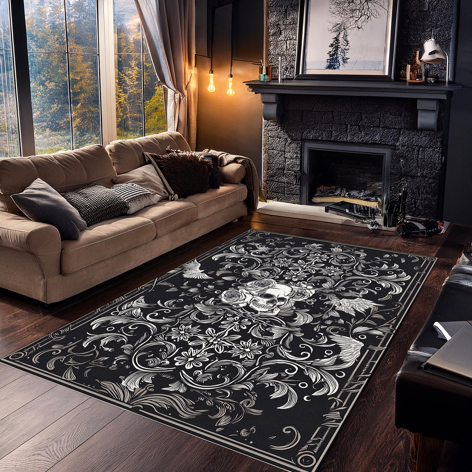 Skull Floral Rug: Gothic Victorian Decor for Witchy Room - Etsy