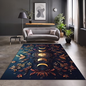 Gold Moon Phase Rug: Modern Night Theme Decor - Etsy