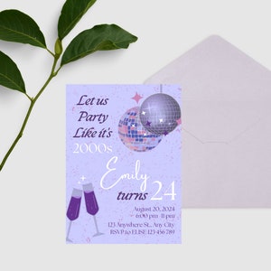 Disco Birthday Party Invitation Digital Template Purple Retro Dance ...