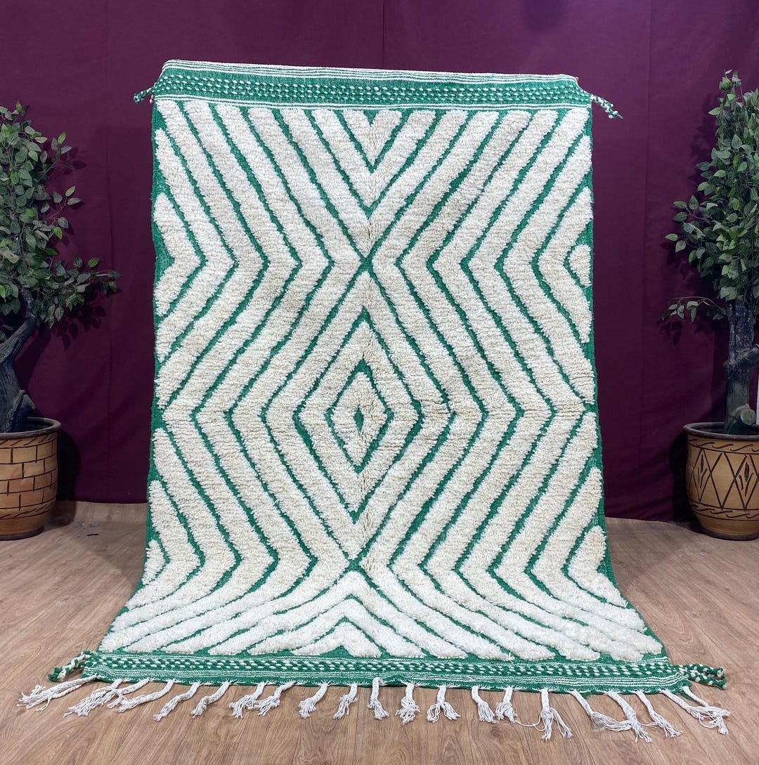 Moroccan Green and White Rug, Custom Rug, Area Rug, Rugs for Living ...