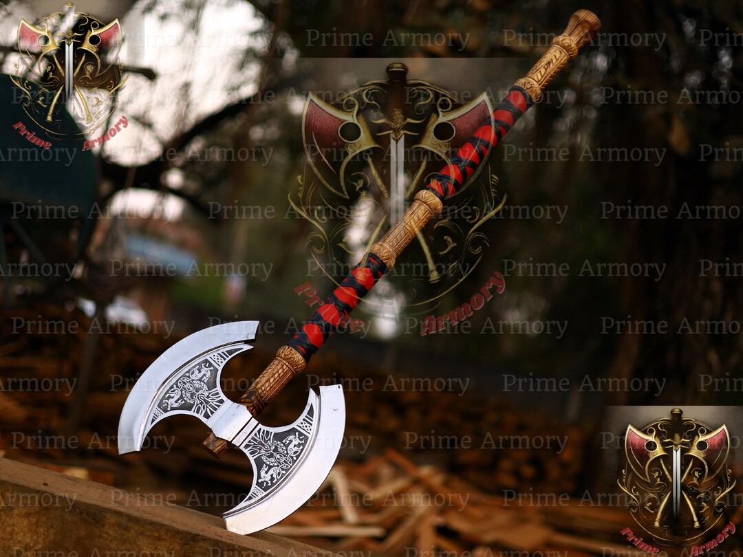 Custom Gift Viking Axe Battle Axe Rose Wood Shaft, Viking Bearded ...