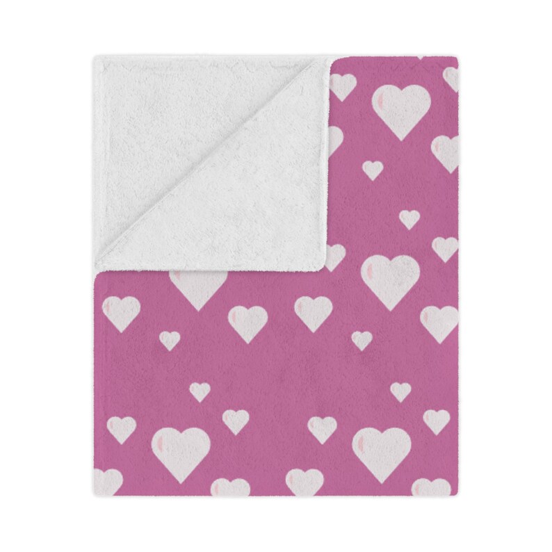Cute White Hearts on Pink Microfiber Blanket, Heart Pattern Throw ...