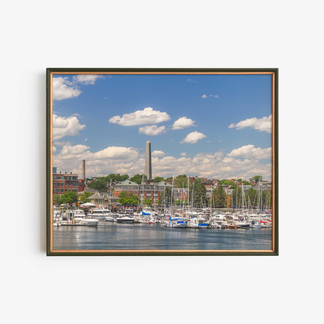 Bunker Hill Monument and Boston Harbor Art Print, Massachusetts Wall ...