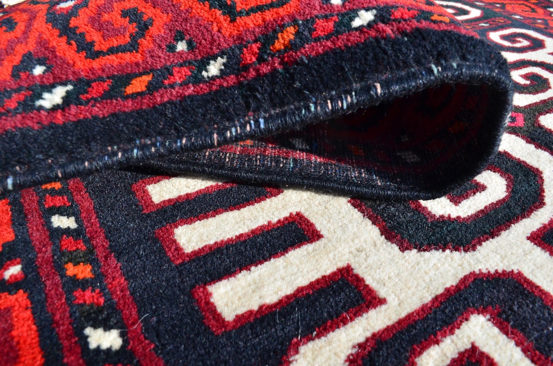 Handwoven Turkmen Buhara Rug, Oriental Geometric Pattern, Black and ...