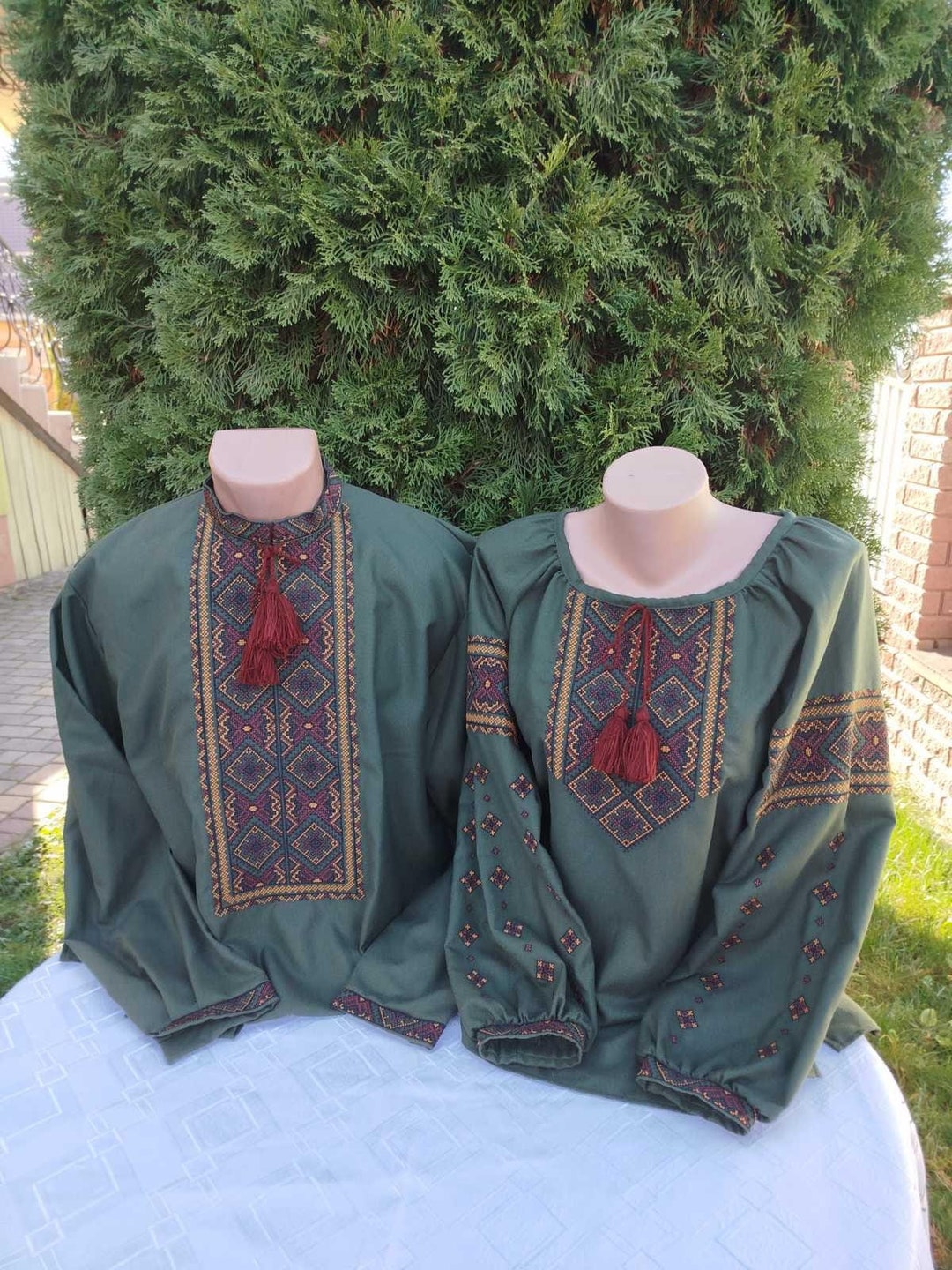 Hutul Green Ukrainian Vyshyvanka Pair of Embroidered Shirts With Hutsul ...