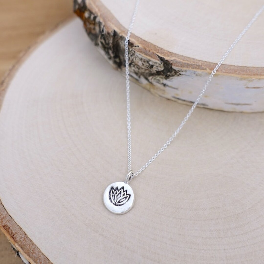 Silver Lotus Necklace, Silver Lotus Flower Disc Charm, Sterling Silver ...