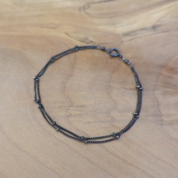 Oxidized Silver Bracelet Anklet Oxidized Silver Double Chain - Etsy ...