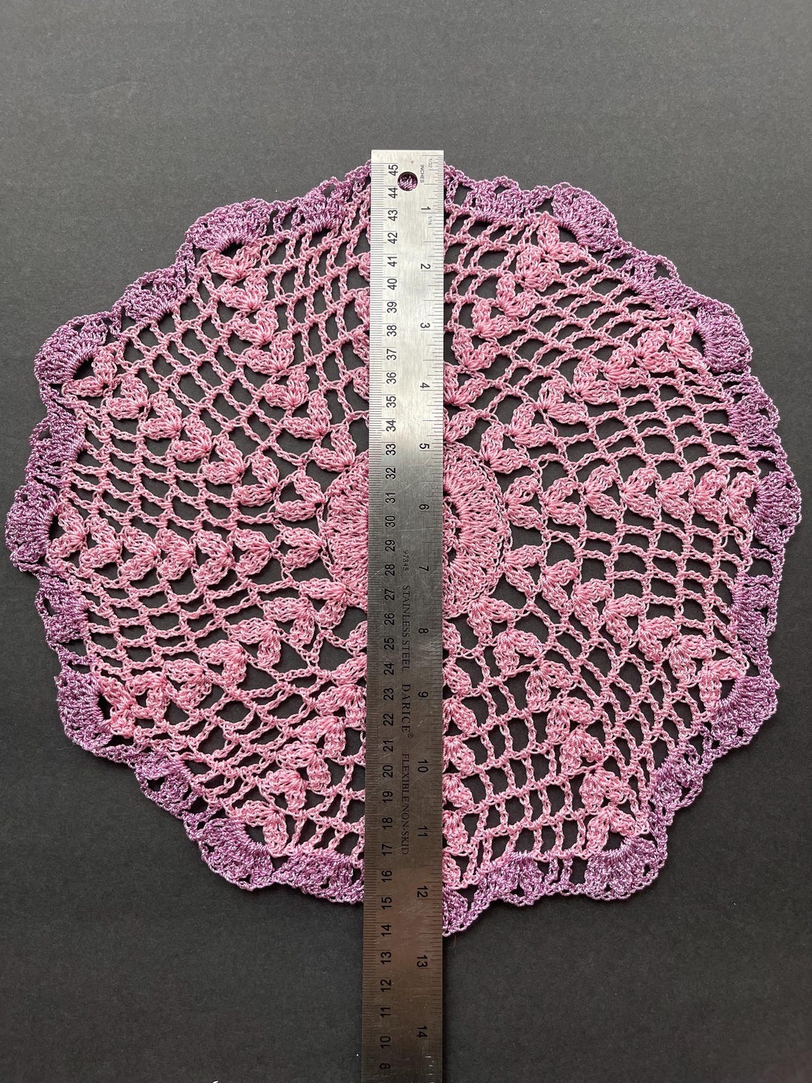 12” Hand Crocheted Two-tone Lavender/pink Heart and Swirl Doily Place ...