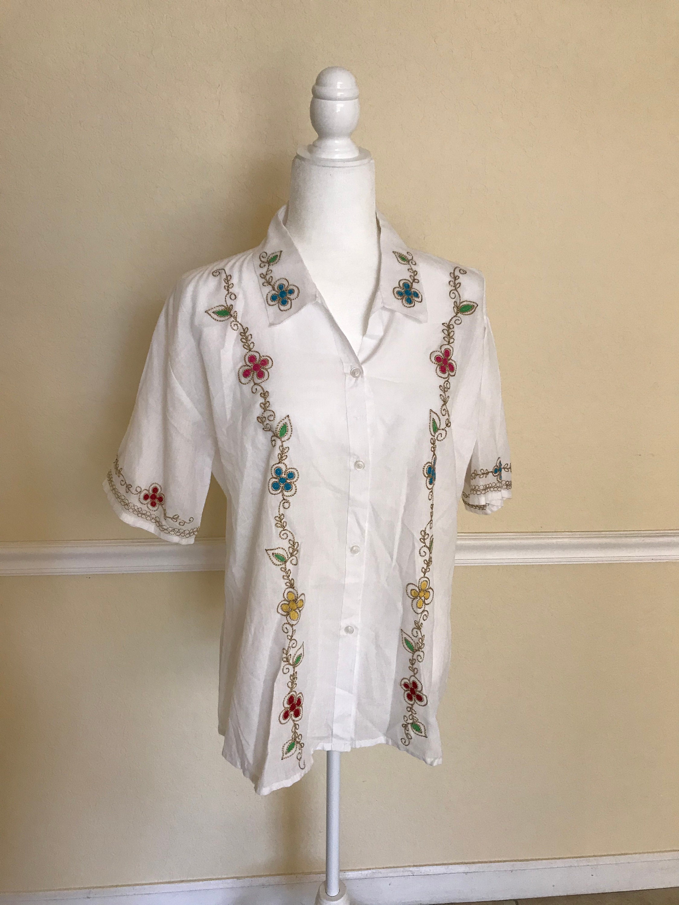 Unisex Vintage Floral Embroidered Button Down Shirt - Etsy.de