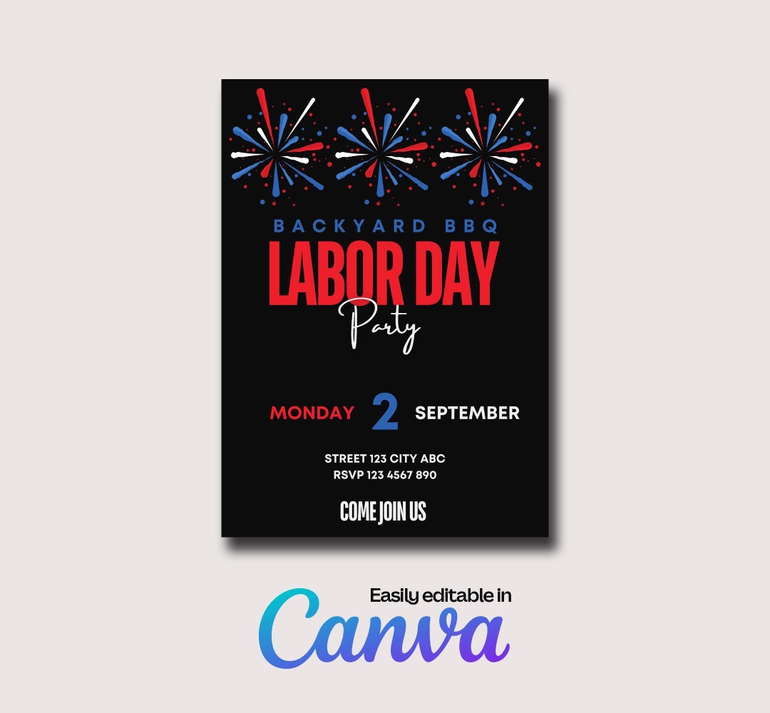 EDITABLE Labor Day Party Invitation Card. Labor Day Party, BBQ, Flag ...
