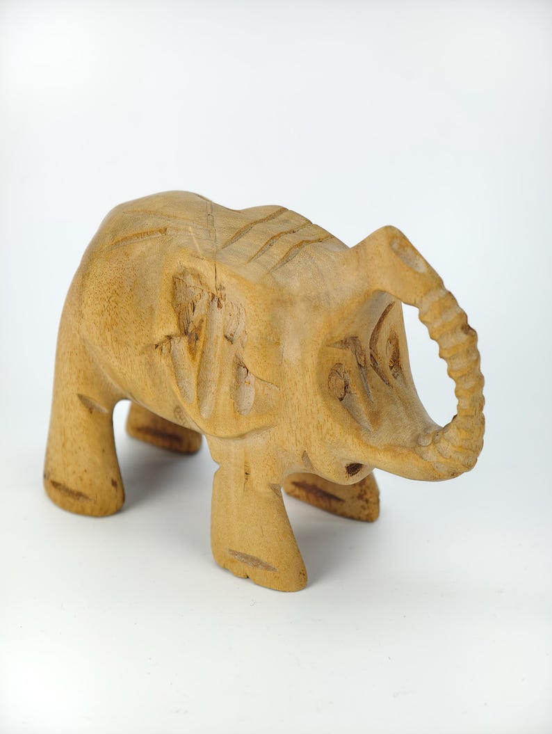 Vintage Hand Carved Wooden Elephant Figurine: 4" X 5" Folk Art Decor - Etsy