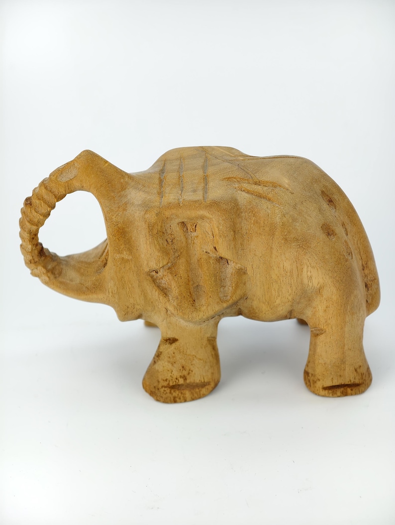 Vintage Hand Carved Wooden Elephant Figurine: 4" X 5" Folk Art Decor - Etsy