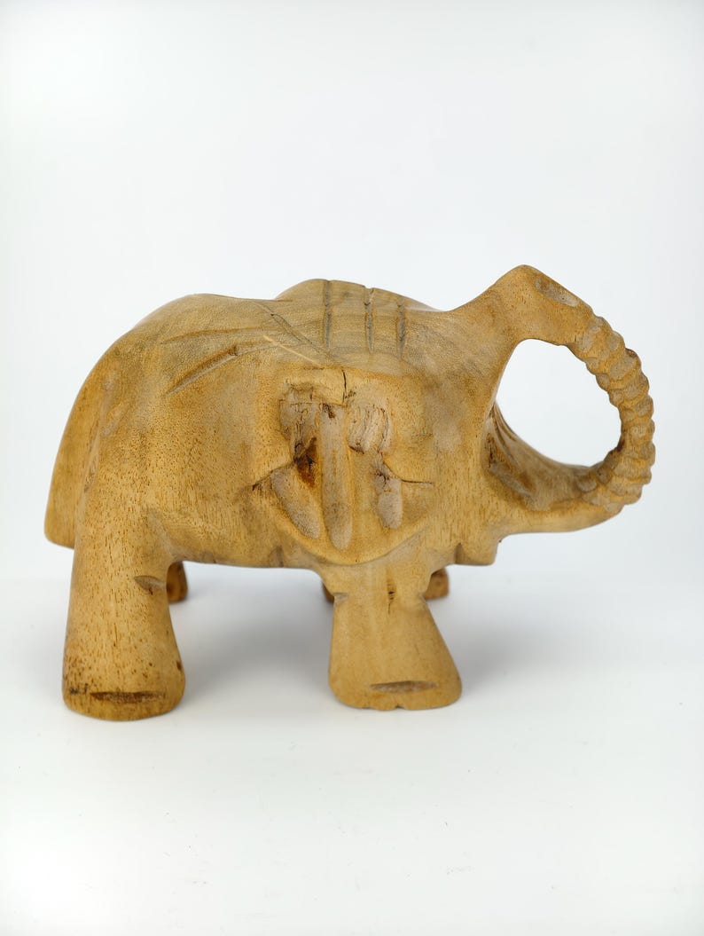Vintage Hand Carved Wooden Elephant Figurine: 4" X 5" Folk Art Decor - Etsy