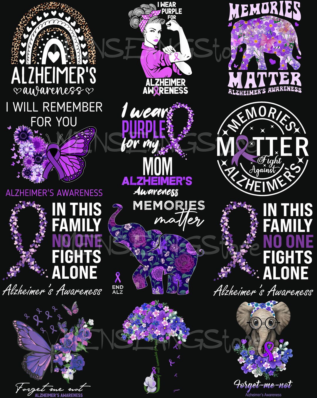 12 Pack We Wear Purple for World Alzheimer's Awareness Month PNG Purple ...