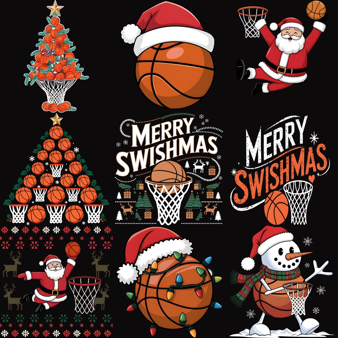 Merry Swishmas PNG Bundle, Basketball Santa PNG, Basketball Christmas ...