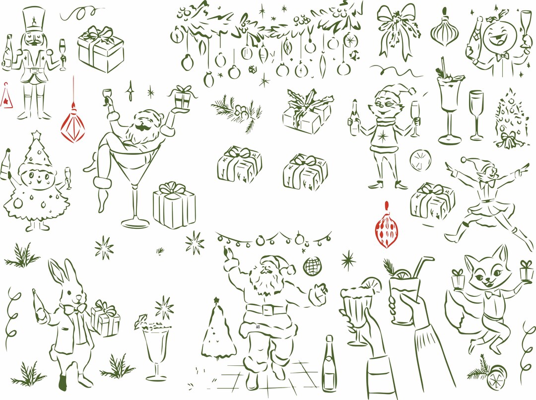 Whimsical Christmas Clipart Bundle for Christmas Invitations, Christmas ...