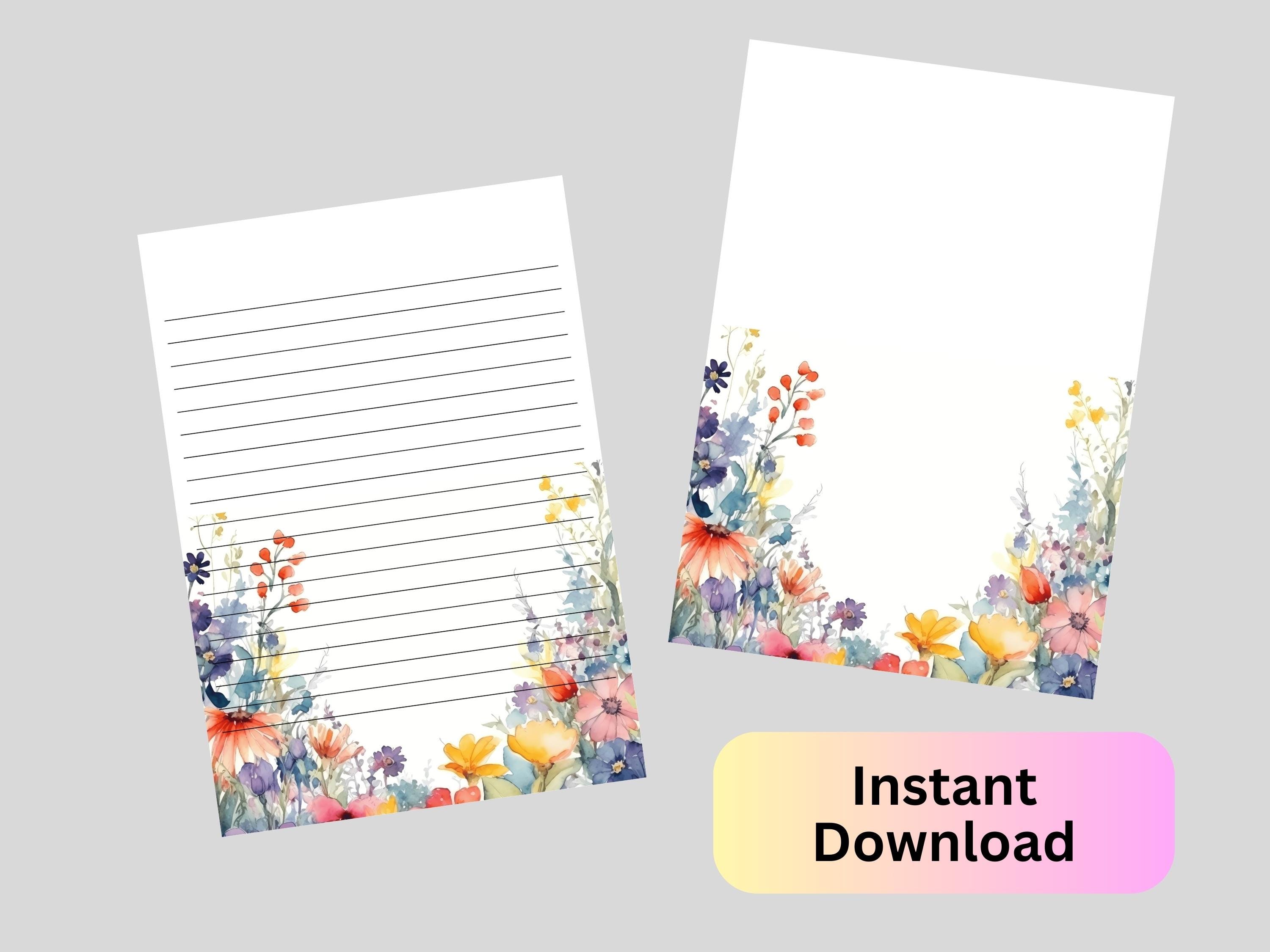 Printable Writing Paper, Watercolor Floral Design Stationery, Digital ...