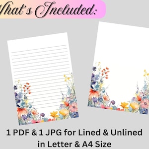 Printable Writing Paper, Watercolor Floral Design Stationery, Digital ...