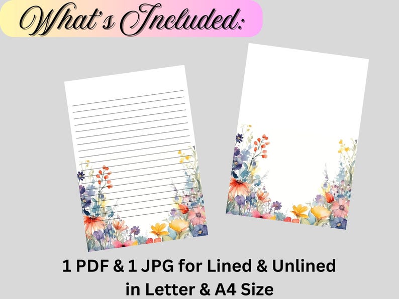 Printable Writing Paper, Watercolor Floral Design Stationery, Digital ...