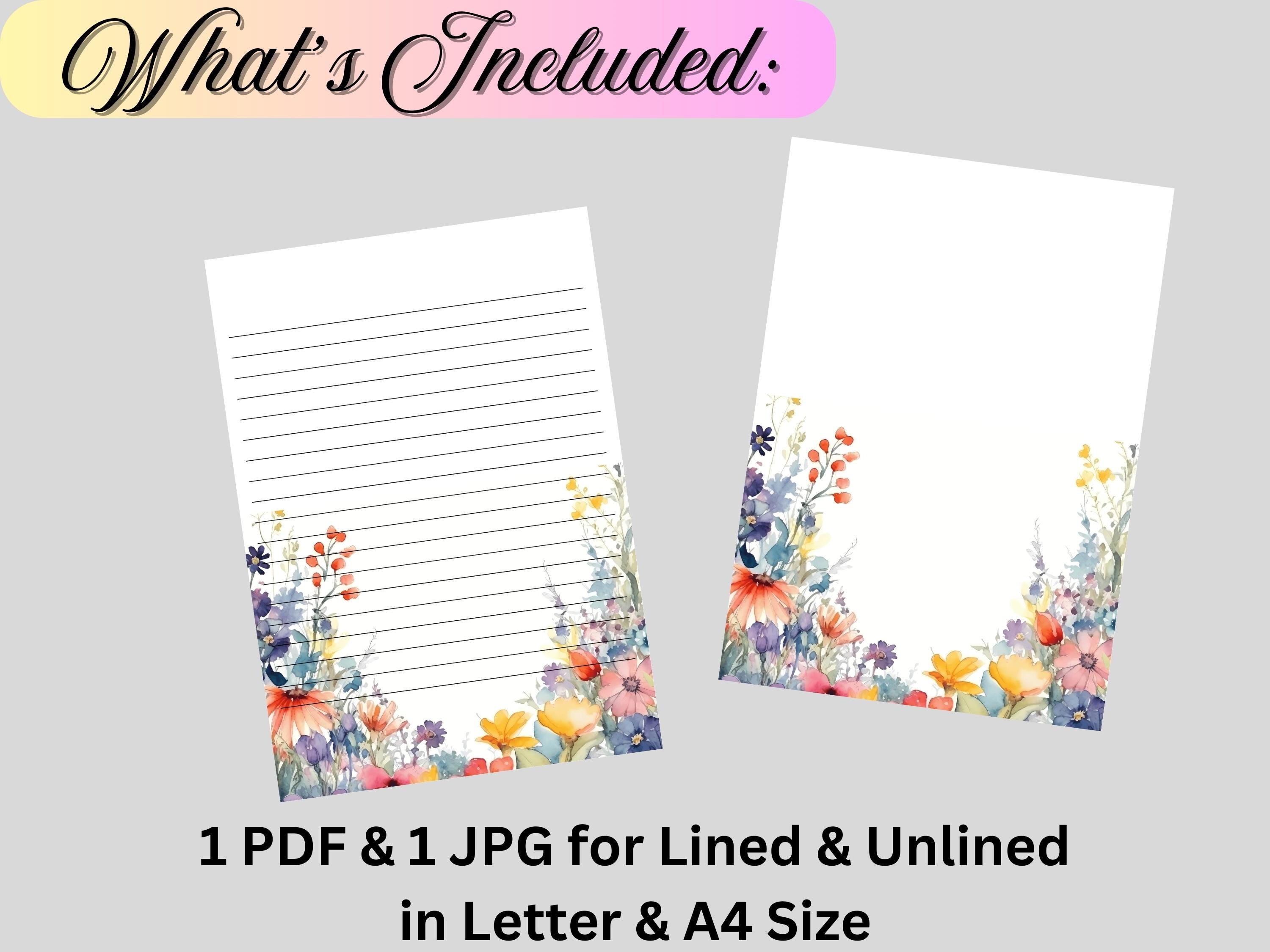 Printable Writing Paper, Watercolor Floral Design Stationery, Digital ...