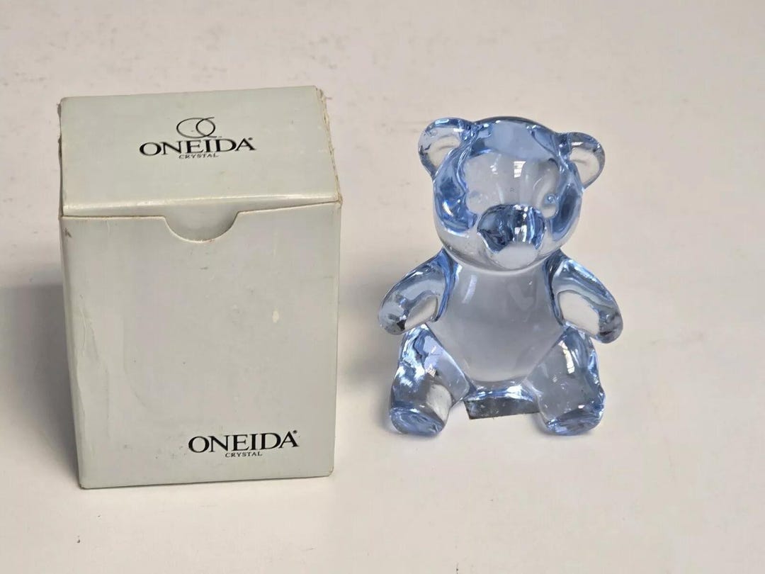 Oneida Lead Crystal Blue Teddy Bear Paperweight 3.25 Figurine NIB ...