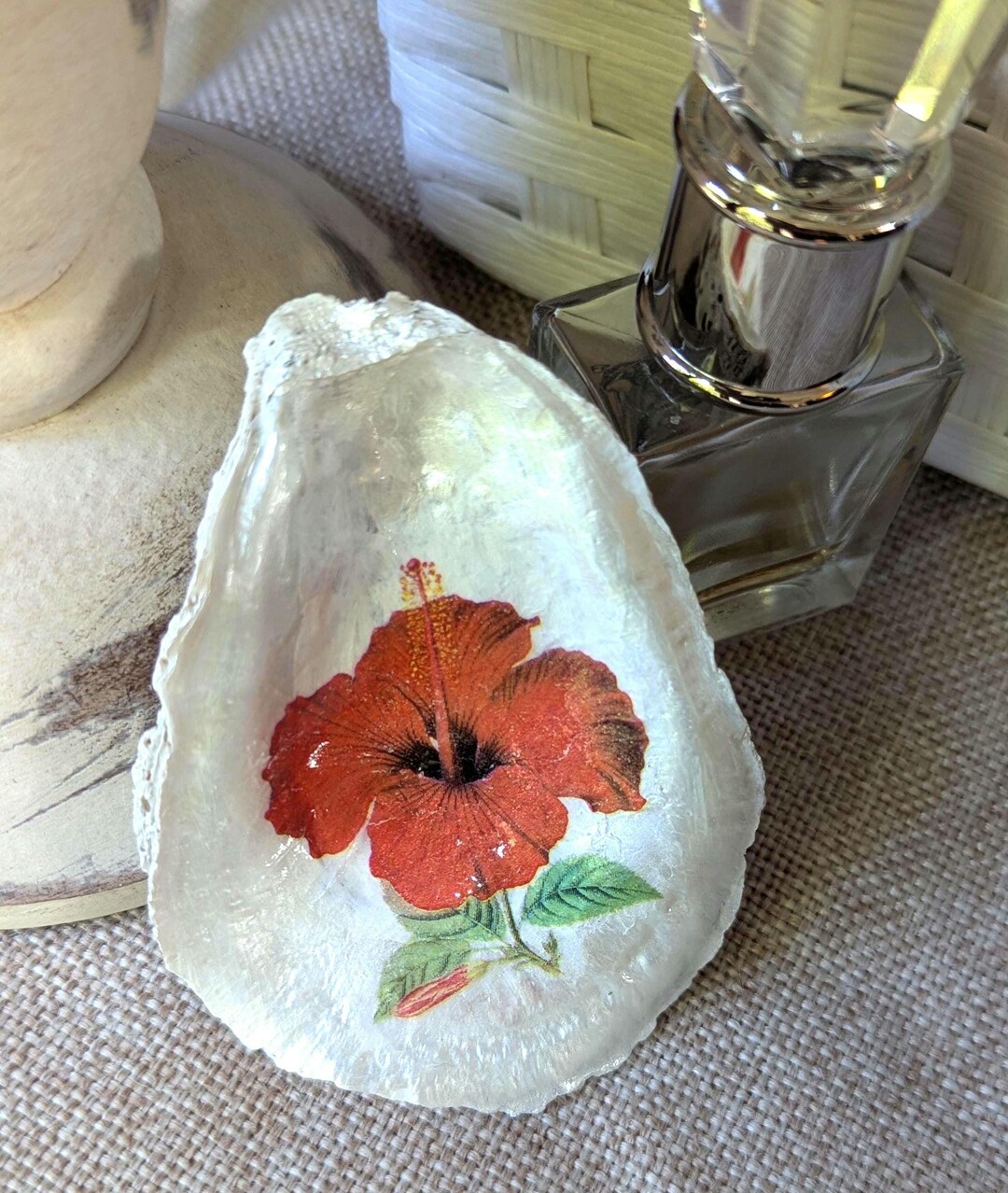 Red Hibiscus Flower Oyster Shell Ring Dish | Trinket Holder Gift ...