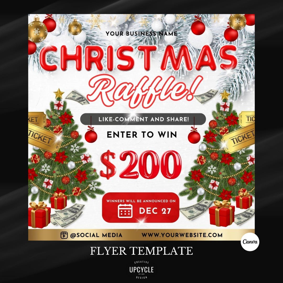 Christmas Contest Raffle Canva Flyer Template, Enter to Win Xmas Flyer ...