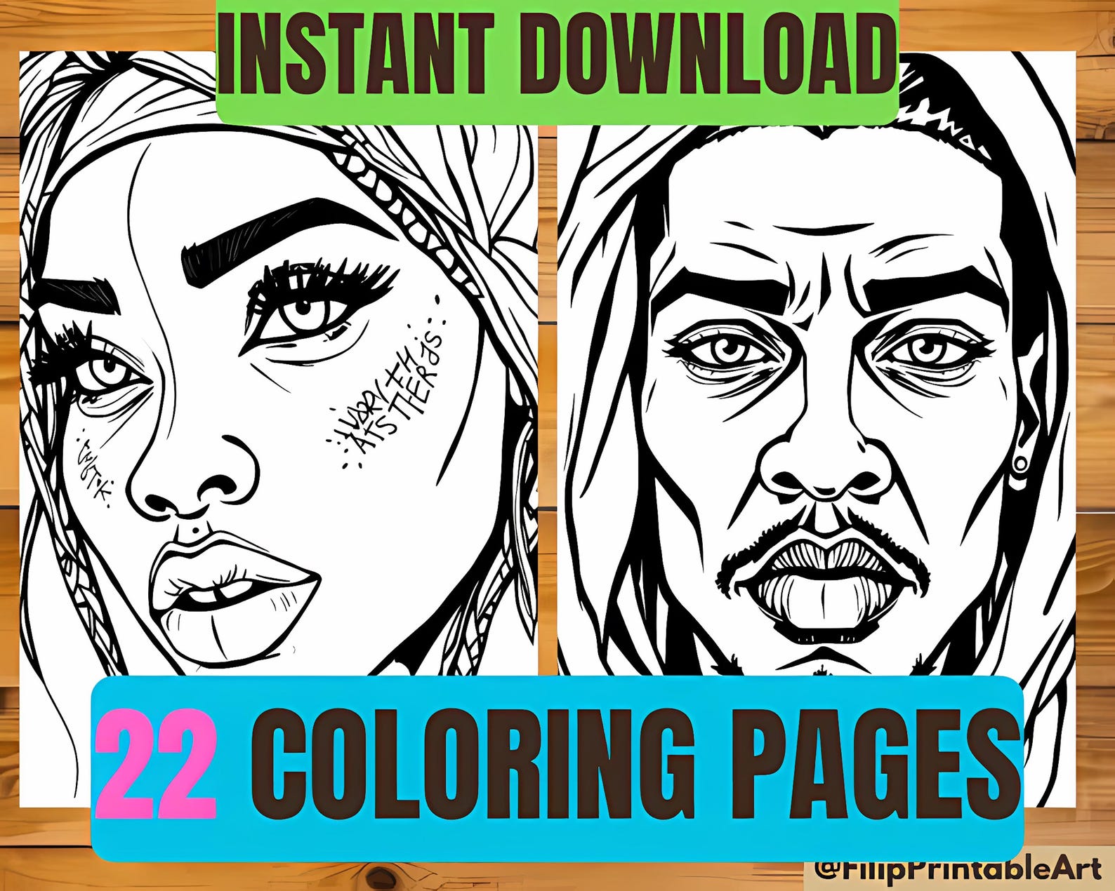 22 Hip-hop Faces Grafitti Coloring Pages for Adults & Kids, Creative ...