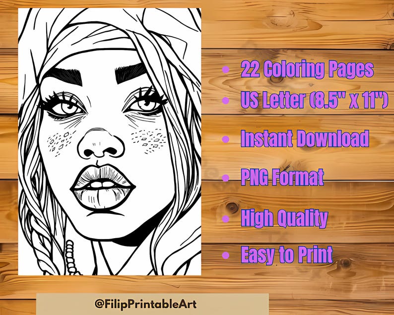 22 Hip-hop Faces Grafitti Coloring Pages for Adults & Kids, Creative Wall Art, Detailed Line Art ...
