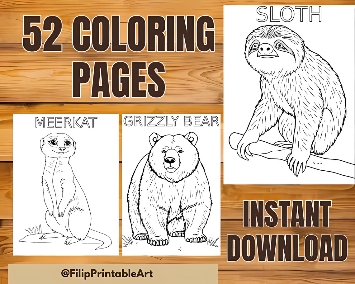 52 Zoo Animals Coloring Pages, Printable, Animal Coloring Pages for ...