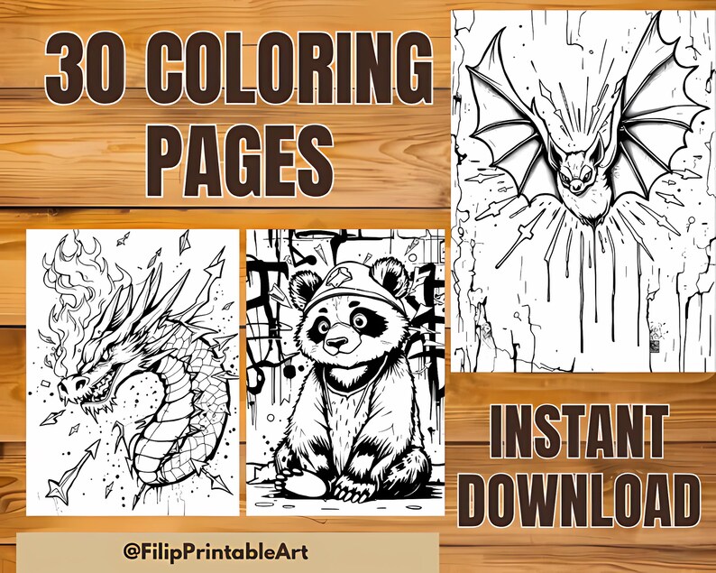 30 Animal Graffiti Coloring Pages for Adults & Kids, Creative Pop Art ...