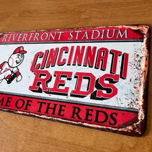 Cincinnati Reds Metal Sign CINCINNATI REDS Riverfront Stadium Sign ...